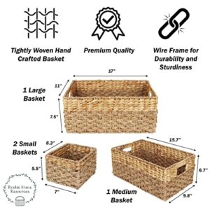 Wicker Storage Basket Set, Seagrass Baskets, Water Hyacinth Storage Baskets for Organizing Bathroom, Bedroom, Living Room & Towels