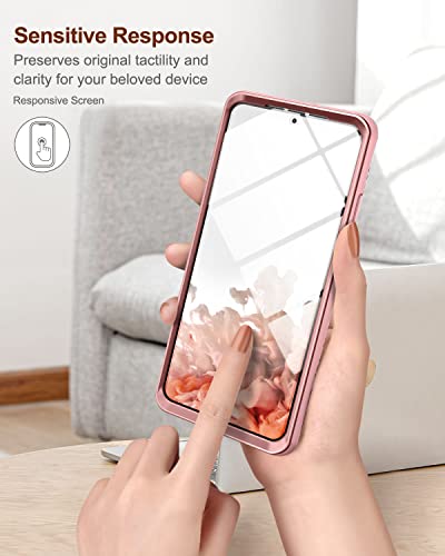 SURITCH Phone Case for Samsung Galaxy S21 Ultra 6.8 inches Slim Fit, Front Cover with Built-in Screen Protector Smooth Back Cover Full Body Protection Shockproof Bumper, Rose Marble