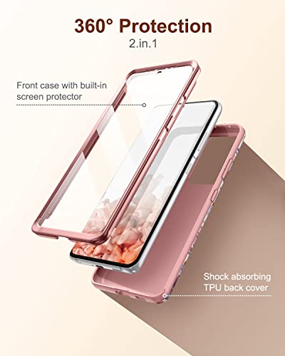 SURITCH Phone Case for Samsung Galaxy S21 Ultra 6.8 inches Slim Fit, Front Cover with Built-in Screen Protector Smooth Back Cover Full Body Protection Shockproof Bumper, Rose Marble