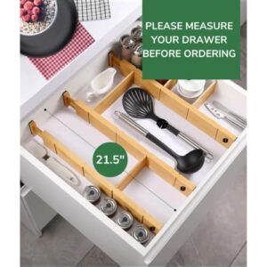 *UPGRADED* Kitchen Drawer Dividers w/Inserts and Liner - Adjustable Bamboo Organizers for Drawers - Spring Loaded, Large for Utensils and Deep for Clothes - Tall Wood Draw Divider Separator (Long)