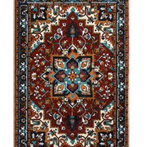 YoKii Persian Oriental Throw Rugs Traditional Medallion Floral Boho 2x3 Small Area Rug Non-Slip Faux Wool Soft Shag Tribal Rug for Kitchen Bedroom Bathroom Entryway Floor Mat Washable (2x3, Red)