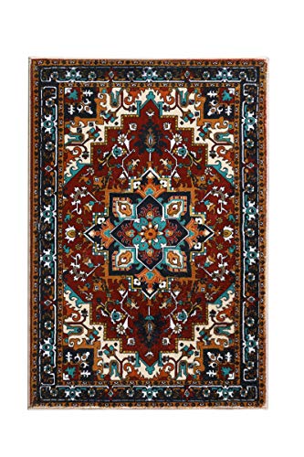 YoKii Persian Oriental Throw Rugs Traditional Medallion Floral Boho 2x3 Small Area Rug Non-Slip Faux Wool Soft Shag Tribal Rug for Kitchen Bedroom Bathroom Entryway Floor Mat Washable (2x3, Red)