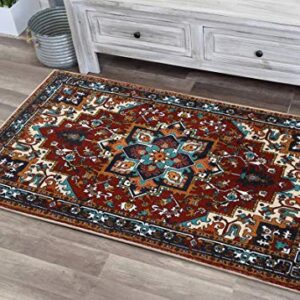 YoKii Persian Oriental Throw Rugs Traditional Medallion Floral Boho 2x3 Small Area Rug Non-Slip Faux Wool Soft Shag Tribal Rug for Kitchen Bedroom Bathroom Entryway Floor Mat Washable (2x3, Red)