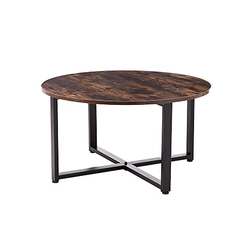 Coral Flower Round Coffee, Industrial Style Cocktail Table, Durable Metal Frame, Easy to Assemble, for Living Room, Rustic Brown