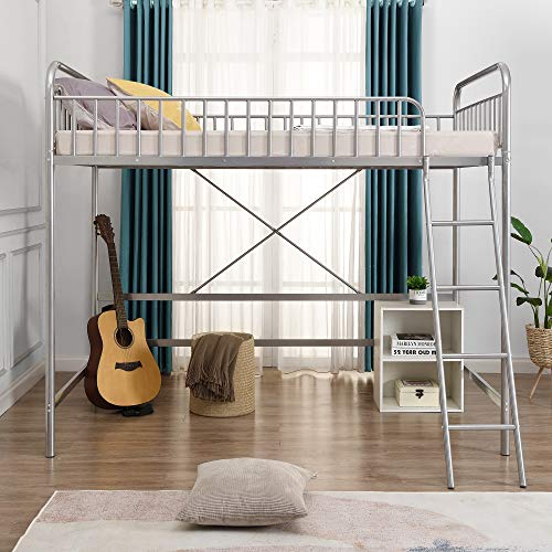 Twin Loft Bed with Full-Length Guardrail and Ladder (Silver)