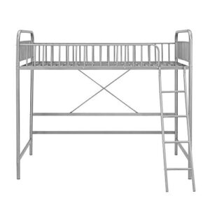 Twin Loft Bed with Full-Length Guardrail and Ladder (Silver)