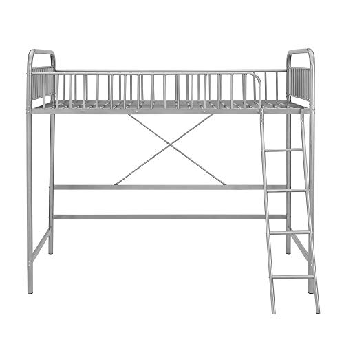 Twin Loft Bed with Full-Length Guardrail and Ladder (Silver)