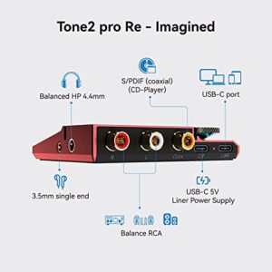 USB DAC Amp,Khadas Tone 2 Pro | Desktop Digital Analog Converter -Headphone Amplifier with USB-C/USB-C(I2S) Inputs/Outputs: 3.5mm Unbalanced / 4.4mm Balanced/RCA - MQA DECODER (Red)