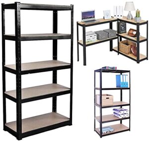 yuhai 5 tier heavy duty metal steel shelving storage unit with mdf boards for shelf organizer rack with adjustable feet for bathroom kitchen garage office home (180 x90 x40 cm)