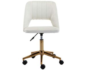 guyou desk chair armless office chair gold and white, upholstered velvet home office chair cute vanity stool for small space teens study makeup with hollow back, white