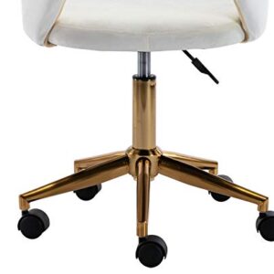 Guyou Desk Chair Armless Office Chair Gold and White, Upholstered Velvet Home Office Chair Cute Vanity Stool for Small Space Teens Study Makeup with Hollow Back, White