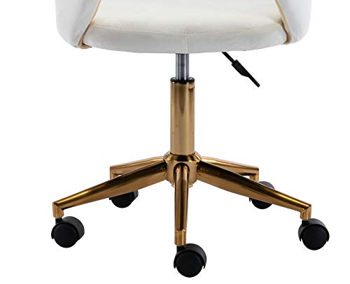 Guyou Desk Chair Armless Office Chair Gold and White, Upholstered Velvet Home Office Chair Cute Vanity Stool for Small Space Teens Study Makeup with Hollow Back, White