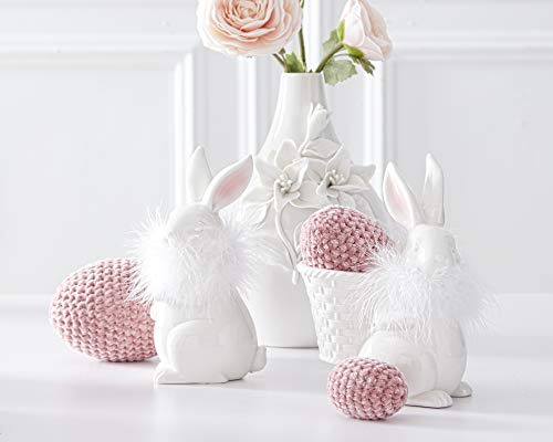 K&K Interiors 20399B 7.75 Inch White Porcelain Feathered Bunny with Basket