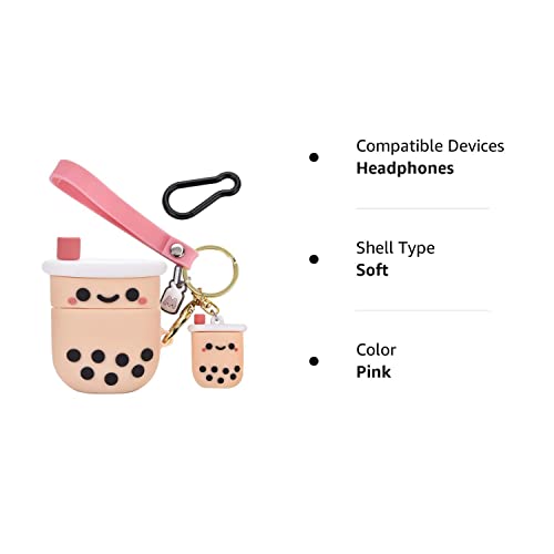 Cute Airpod Case Cover with Keychain Girly Pink Boba Milk Tea Design Compatible with Airpods 2&1 Charging Case for Women and Girls