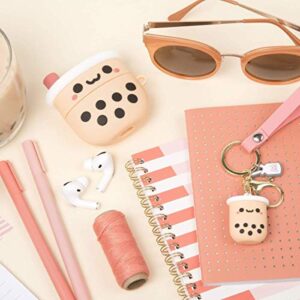 Cute Airpod Pro Case Cover with Keychain Girly Pink Boba Milk Tea Design Compatible with Airpods Pro Charging Case for Women and Girls