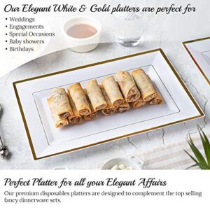 Mint Living - Elegant Plastic Serving Tray & Platter Set (6pk) - White & Gold Rim Disposable Serving Trays & Platters for Food - Weddings, Upscale Parties, Dessert Table, Cupcake display - 8x13 inches