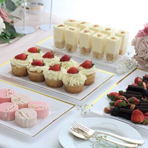 Mint Living - Elegant Plastic Serving Tray & Platter Set (6pk) - White & Gold Rim Disposable Serving Trays & Platters for Food - Weddings, Upscale Parties, Dessert Table, Cupcake display - 8x13 inches