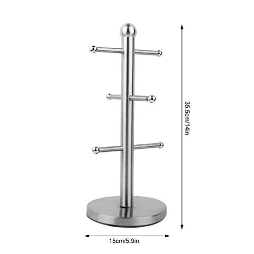 Coffee Mug Holder Stand for Counter, Stainless Steel Mug Tree Cup Holder Mug Rack Coffee Cup Tree for 6 Cups Glasses Mugs