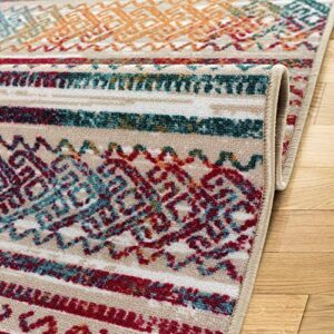 Antep Rugs Alfombras Non-Skid (Non-Slip) 6x9 Rubber Backing Moroccan Geometric Low Profile Pile Indoor Area Rugs (Multi, 6'7" x 9')