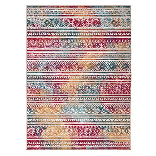 Antep Rugs Alfombras Non-Skid (Non-Slip) 6x9 Rubber Backing Moroccan Geometric Low Profile Pile Indoor Area Rugs (Multi, 6'7" x 9')