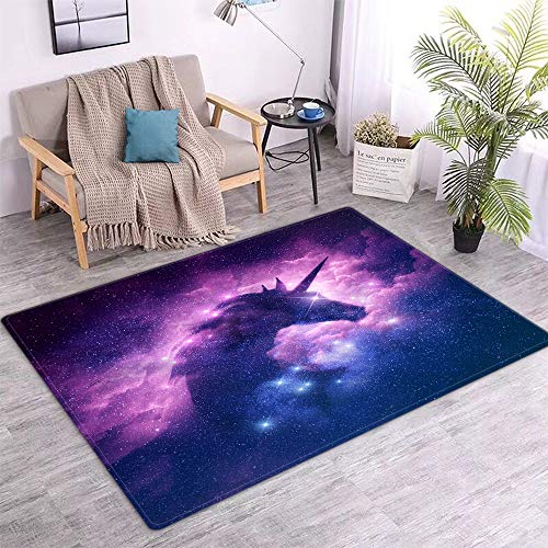 Yunine Area Rugs Print with Unicorn Silhouette in a Starry Galaxy Nebula Cloud Non-Slip Floor Mat Carpet for Living Room Bedroom Dorm Playroom Kids Room Home Decor Rug 5' x 3'