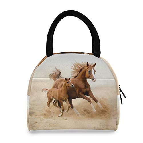 YiGee Running Horse Lunch Bag Tote Bag, Insulated Organizer Zippered Lunch Box Lunchbox Lunch Container Handbag for Women Men Home Office Picnic Beach Use