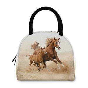 YiGee Running Horse Lunch Bag Tote Bag, Insulated Organizer Zippered Lunch Box Lunchbox Lunch Container Handbag for Women Men Home Office Picnic Beach Use