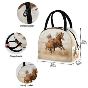 YiGee Running Horse Lunch Bag Tote Bag, Insulated Organizer Zippered Lunch Box Lunchbox Lunch Container Handbag for Women Men Home Office Picnic Beach Use