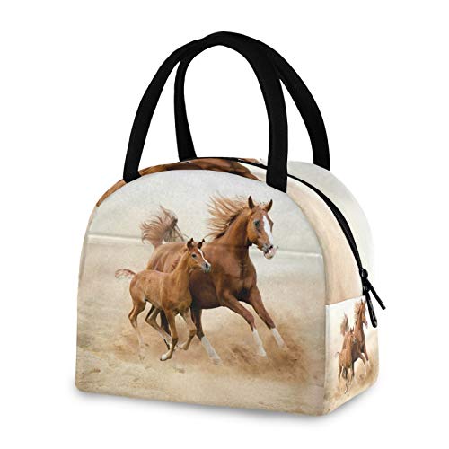 YiGee Running Horse Lunch Bag Tote Bag, Insulated Organizer Zippered Lunch Box Lunchbox Lunch Container Handbag for Women Men Home Office Picnic Beach Use