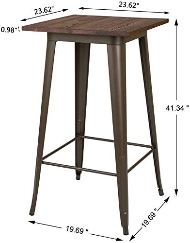 glitzhome Mid-Century Adjustable Hunter Green Bar Stool with Wooden Seat Industrial Rustic Bar Table - Square Pub tabel and Metal Dining Chairs Set of 3