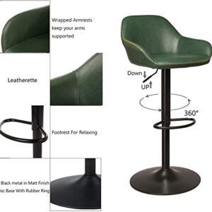 glitzhome Mid-Century Adjustable Hunter Green Bar Stool with Wooden Seat Industrial Rustic Bar Table - Square Pub tabel and Metal Dining Chairs Set of 3