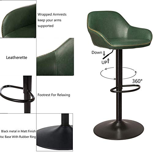 glitzhome Mid-Century Adjustable Hunter Green Bar Stool with Wooden Seat Industrial Rustic Bar Table - Square Pub tabel and Metal Dining Chairs Set of 3