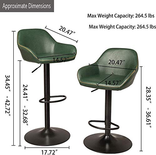 glitzhome Mid-Century Adjustable Hunter Green Bar Stool with Wooden Seat Industrial Rustic Bar Table - Square Pub tabel and Metal Dining Chairs Set of 3