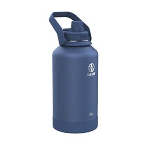 takeya actives insulated stainless steel water bottle with spout lid, 64 ounce, midnight blue