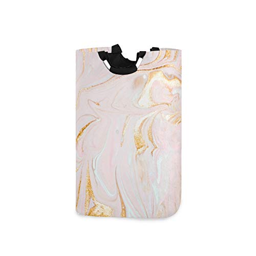 Qilmy Gold and Pink Marble Laundry Hamper Large Waterproof with Handle Laundry Baskets Foldable Lightweight Durable Store Basket for Bathroom Bedroom