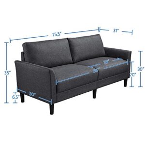 Topeakmart Mid-Century Sofa Couch Loveseat 2 Pillowed Back Cushions Flared Arms Sofa Upholstered Linen Fabric Couch Gray