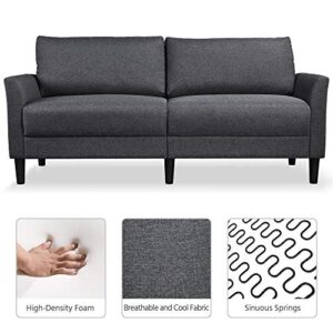 Topeakmart Mid-Century Sofa Couch Loveseat 2 Pillowed Back Cushions Flared Arms Sofa Upholstered Linen Fabric Couch Gray