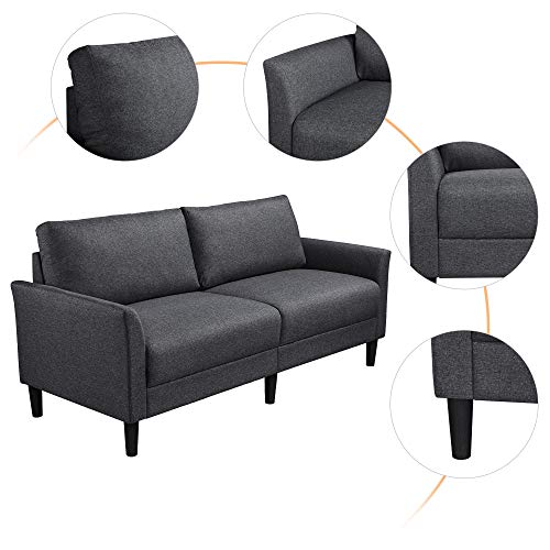 Topeakmart Mid-Century Sofa Couch Loveseat 2 Pillowed Back Cushions Flared Arms Sofa Upholstered Linen Fabric Couch Gray