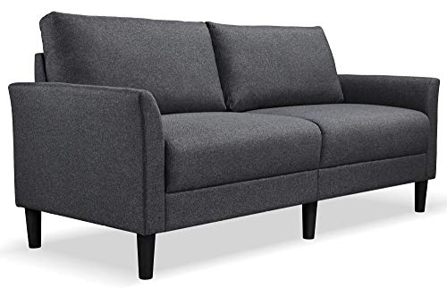 Topeakmart Mid-Century Sofa Couch Loveseat 2 Pillowed Back Cushions Flared Arms Sofa Upholstered Linen Fabric Couch Gray