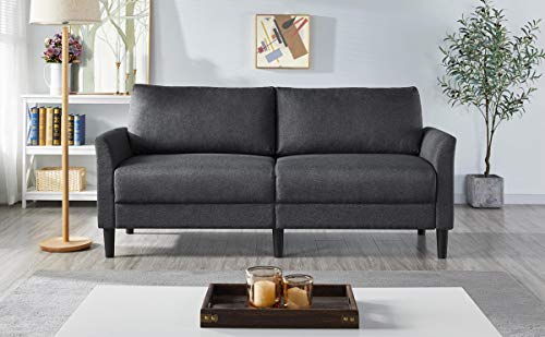 Topeakmart Mid-Century Sofa Couch Loveseat 2 Pillowed Back Cushions Flared Arms Sofa Upholstered Linen Fabric Couch Gray