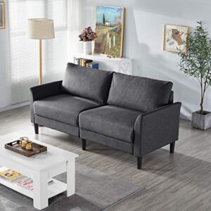 Topeakmart Mid-Century Sofa Couch Loveseat 2 Pillowed Back Cushions Flared Arms Sofa Upholstered Linen Fabric Couch Gray