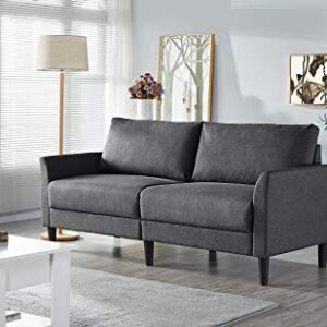 Topeakmart Mid-Century Sofa Couch Loveseat 2 Pillowed Back Cushions Flared Arms Sofa Upholstered Linen Fabric Couch Gray