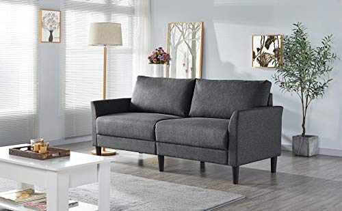 Topeakmart Mid-Century Sofa Couch Loveseat 2 Pillowed Back Cushions Flared Arms Sofa Upholstered Linen Fabric Couch Gray