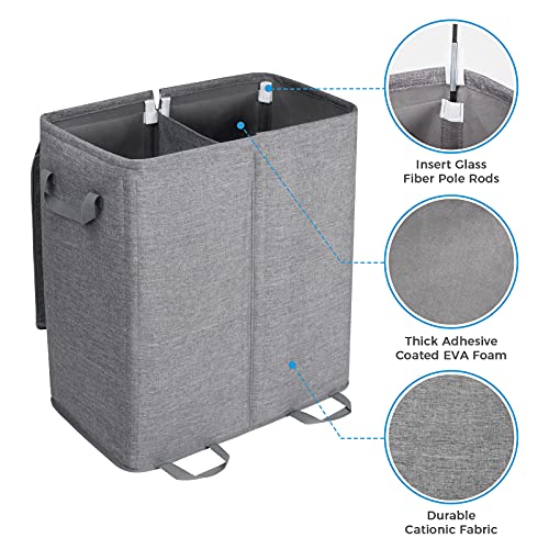 Lifewit Double Laundry Hamper with Lid and Removable Laundry Bags, Large Collapsible 2 Dividers Dirty Clothes Basket with Handles for Bedroom, Laundry Room, Closet, Bathroom, College, Grey and Black