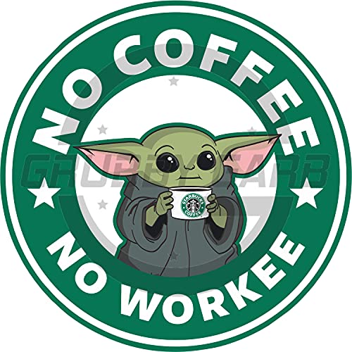 Grubby Garb Baby yoda No coffee no workee. A 15 oz funny novelty coffee mug Makes a great gift idea for a parent husband wife brother sister Or friend