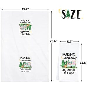 Vansolinne Camping Kitchen Towels Set of 4 Dish Towels White Kitchen Hand Towels Kit Printed with Funny Sayings Novelty Gifts for Campers Happy Camper Camping Accessories for RV Campers