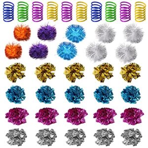 wsyub 42pcs crinkle balls cat toy and spring- 20pcs mylar crinkle ball cat toy, 10pcs sparkle ball tinsel pom poms glitter, 12 plastic spring cat toy