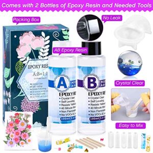 Thrilez 219Pcs Resin Kit for Beginners, Resin Mold Kit with Resin Molds Silicone and Epoxy Resin Supplies Include Dried Flowers, Foil Flakes, Necklace Cord, Earring Hooks for DIY Jewelry Making