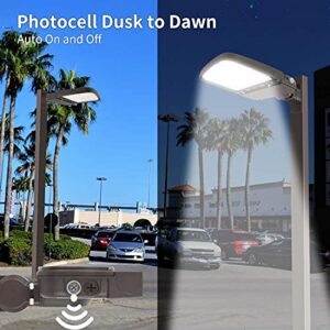 kadision 240W LED Parking Lot Light with Dusk to Dawn Photocell, Dimmable Shoebox Lights with Arm Mount, 130LM/W 5000K Daylight 100-277V, 150W/200W/240W Power Tunable