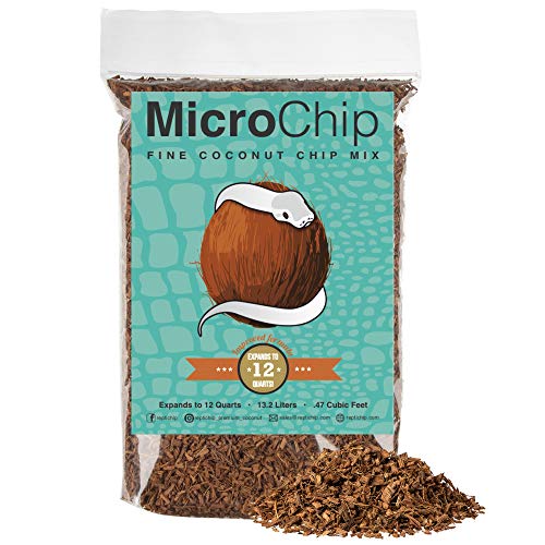 Microchip Coconut Substrate 12 Quart for Reptiles and Inverts Loose Fine Coco Husk Chip Mix Frog, Tarantula, and Gecko Bedding for Terrarium Floor Cover